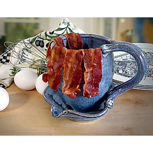 Hand-Sculpted Stoneware Microwave Bacon Cooker Mug, Made in USA (French Blue Blend)