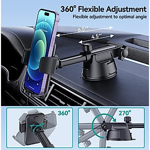 Car Phone Holder Mount, [Military-Grade Suction & Super Sturdy Base] 3 in 1 Universal Phone Mount For Car Dashboard Windshield Air Vent Hands Free Car Phone Mount for iPhone Android All Smartphone