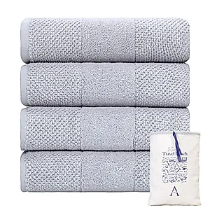Antioch Home Bathroom Hand Towels, Hotel Quality & Fluffy & Absorbent & Soft & Fast Drying Turkish Hand Towels for Bathroom, 100% Cotton Turkish Hand Towel Set - [ 4 Pack – 16x28 inches ] - Light Grey
