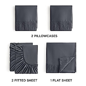 Bedsure Split King Sheet Set for Adjustable Beds - Soft Sheets for Split King Size Bed, 5 Pieces Hotel Luxury Grey Sheets Split King, Easy Care Polyester Microfiber Cooling Bed Sheet Set
