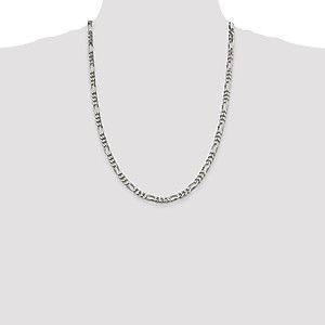 Solid 925 Sterling Silver 5.5mm Figaro Chain Necklace - with Secure Lobster Lock Clasp 24"