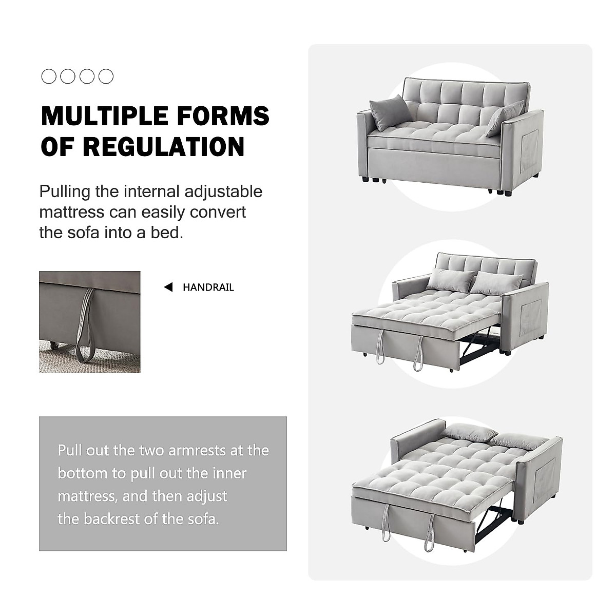 ECHINGLE 54.8'' Sleeper Sofa Bed 3-in-1 Convertible Couch with Pullout Bed, Reclining Backrest, Storage Pockets – Modern Space Lounge Furniture for Living Room, Includes Toss Pillows,Grey