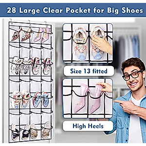 KEETDY 28 Large Clear Over The Door Shoe Rack with Crystal Pockets Hanging Shoe Organizer Storage Shoe Holder for Closet Hanger, White