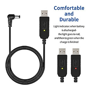 Baofeng USB Cable Battery Charger with Indicator Light for Portable Baofeng UV-82 UV-82HP UV-82L Series Two-Way Radios