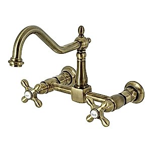 Kingston Brass Heritage 8-Inch Centerset Wall Mount Kitchen Faucet, Antique Brass