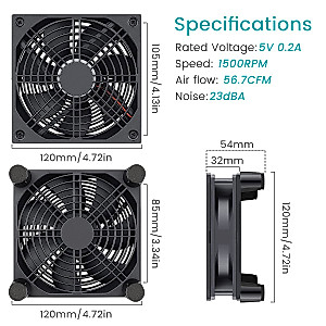 Wathai Cooling Case Fan for Receiver DVR Xbox TV Box Router 120mm x 25mm 5V USB Power