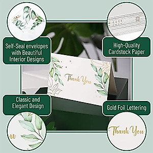 Mr. Pen- Thank You Cards with Envelopes, 20 Pack, 4” x 6”, Greenery Gold Foil Design, Thank You Notes with Envelopes Set, Thank You Cards Wedding, Blank Thank You Cards with Envelopes
