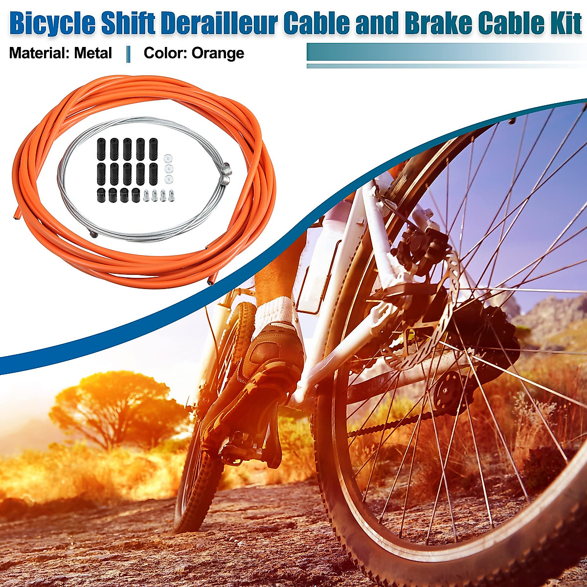 X AUTOHAUX 1 Set Universal Bicycle Shift Derailleur Cable and Brake Cable Kit for Bicycle Mountain Road Bike Orange