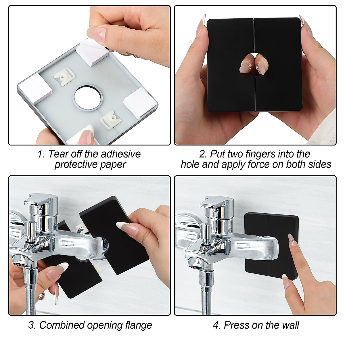 LLMSIX 2PCS Shower Arm Flange, Plastic Square Escutcheon Plate Matte Black Plumbing Cover Plates Self-Adhesive Shower Flange Cover Plate for Covering Gaps Holes, Fit for 20mm/0.78 Inch Diameter Pipe