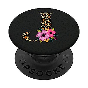 Leopard Cheetah Animal Print Flower Letter J Monogram PopSockets Swappable PopGrip