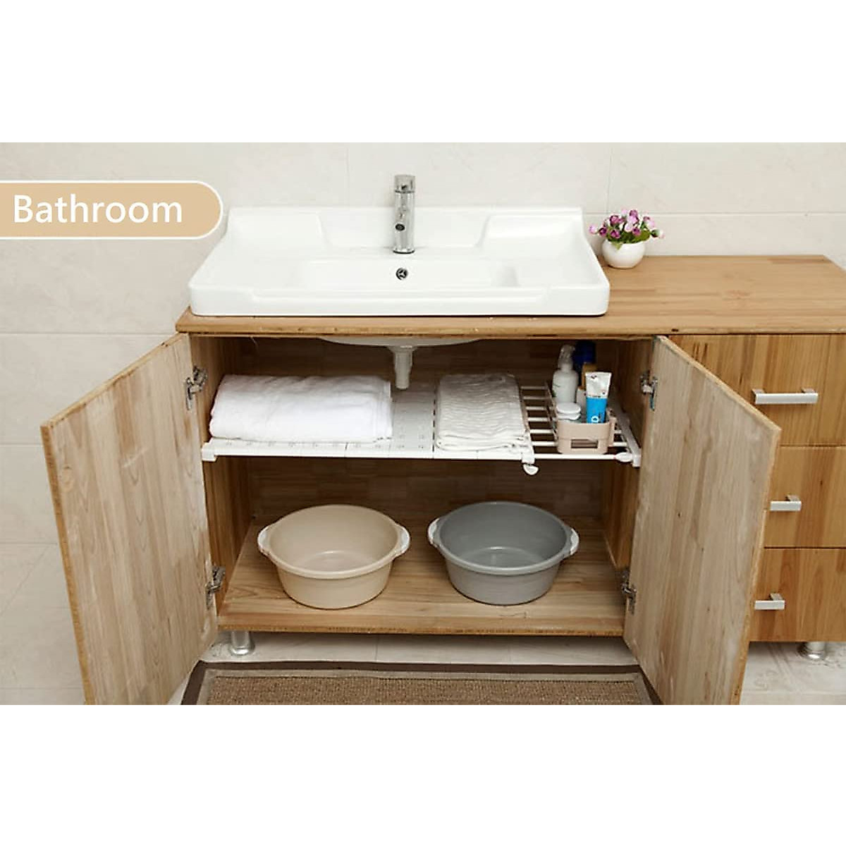 TabEnter Adjustable Shelf Organizer Expandable Closet Shelf and Rod with No Drilling for Wardrobe Cupboard Kitchen Bookcase (15" - 23.6")