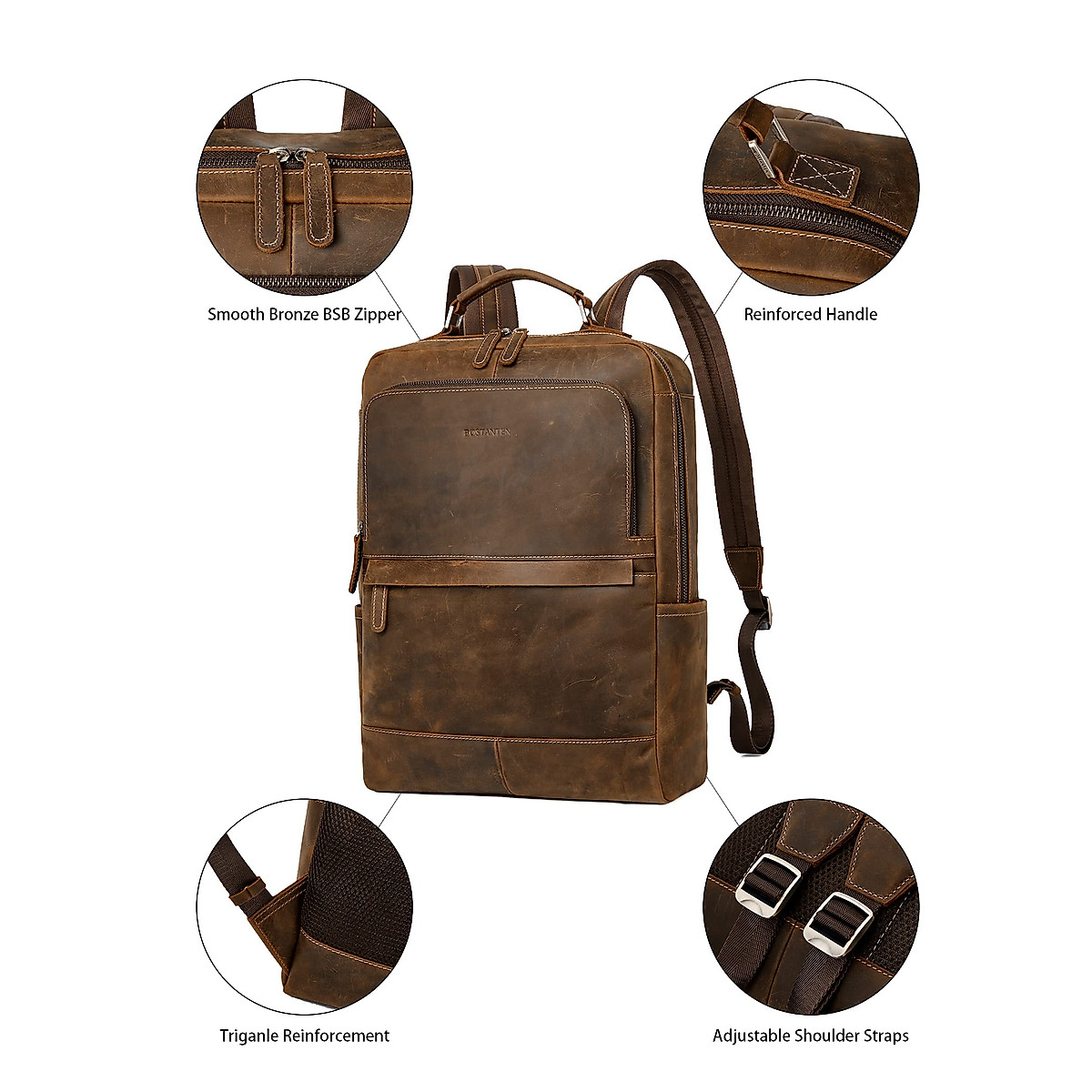 BOSTANTEN Leather Backpack for Men, 15.6 inch Laptop Backpack Large Capacity Business Travel Bag Vintage Shoulder Daypacks