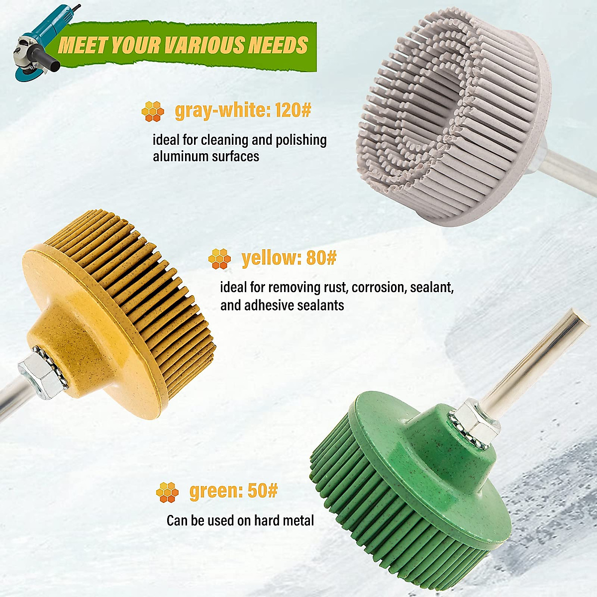 2 Inch Bristle Disc,6 Pieces Roloc Bristle Disc Grade - 120# 80# 50# Grit Abrasive Coating Removal Disc for Metal with 1/4 Inch Shank Attachment