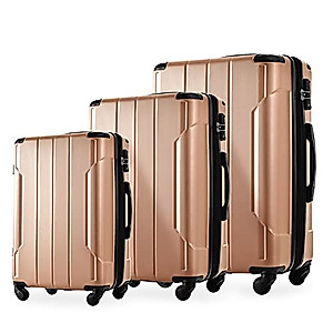 Merax Hardside Luggage Sets 3 Piece Suitcase Set Carry On Expandable Luggage with TSA Lock Spinner Wheels for Men Women (Gold)