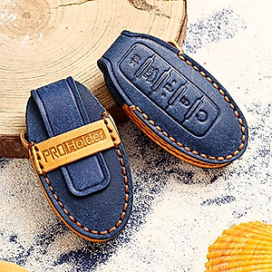 3W Key Fob Cover Case Compatible for Nissan Genuine Leather Remote Fob Cover with Keychain Soft Leather 360° Protection for Nissan, 5 Buttons - Ocea Blue
