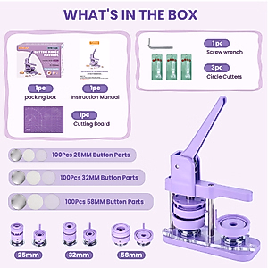 Alldeer 1+1.25+2.25 Inch Button Maker Machine Multiple Sizes - Pin Making Kit for Kids, DIY Button Maker Pin Button Machine with 300 Sets of Button Parts(Metal Cover, Plastic Pin Backs, Plastic Film)