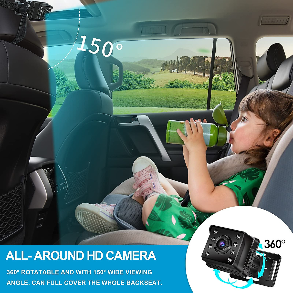 Baby Car Mirror, Baby Car Camera with 5'' HD Display, View Infant in Rear Facing Seat Baby Car Camera with Night Vision Function, Wide View, Easily Observe the Baby’s Move