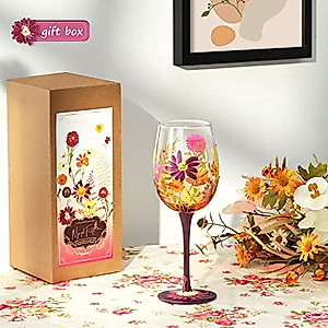 NymphFable Forever Flower Wine Glass 15oz Hand Painted Wine Glasses, Colorful Wine Glasses Birthday Wedding Gifts for Women