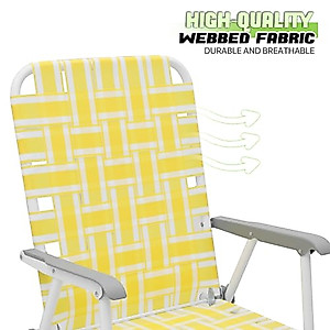 Magshion Folding Webbed Lawn Beach Chair for Adults, Lightweight Steel Frame, Portable Outdoor Camping Chairs for Fishing, Patio, Yard & Garden, Support to 250 lbs (2-Pack, Yellow)