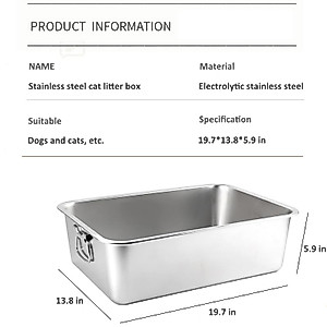 Open Top Cat Litter Box, Double-Sided electrolytic Stainless Steel Large Litter Box with Frame, High Sided and Upgrade Handle for Training Cats to Clean Pet Accessories (L-Ⅱ)