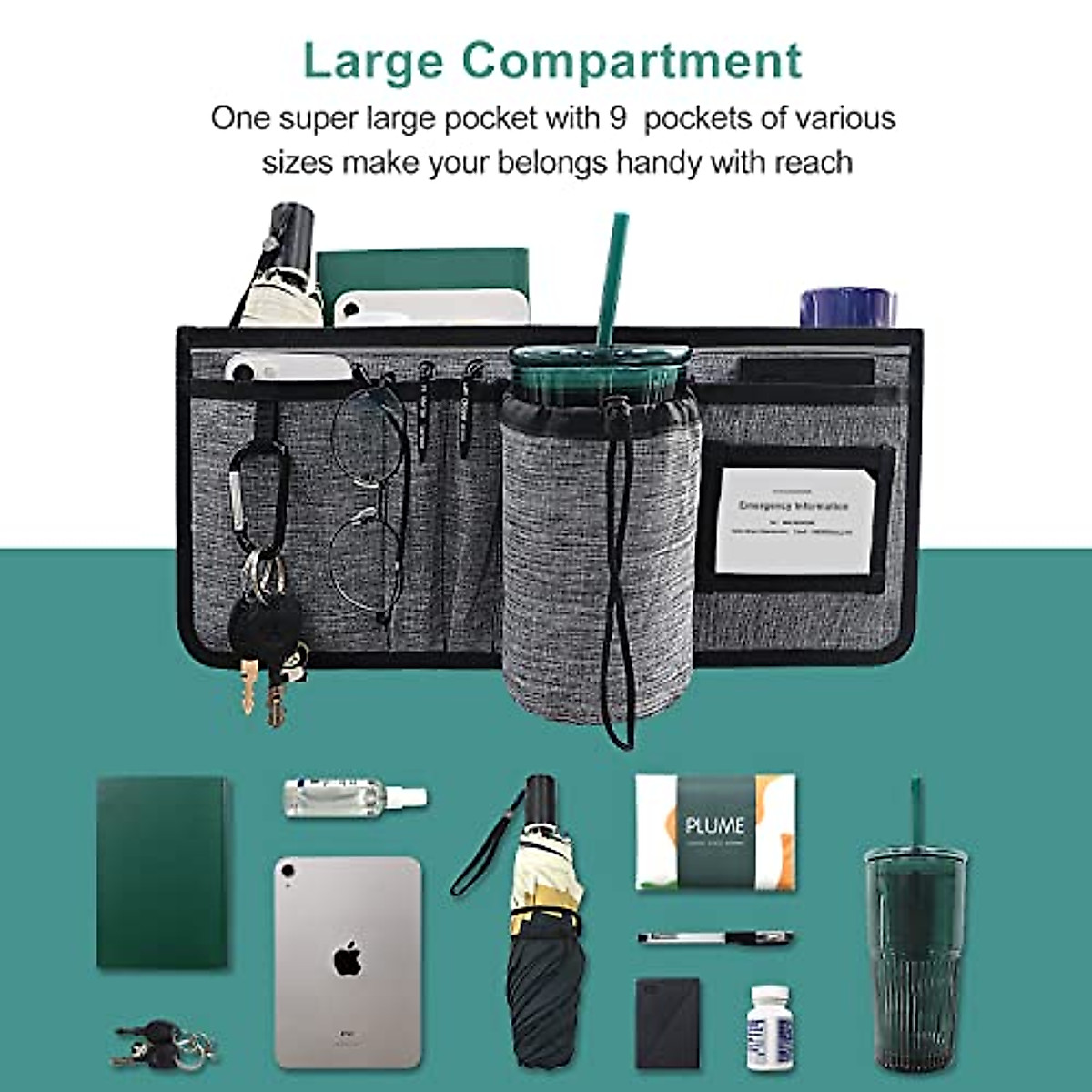 Basket for Walker, Ravmix Walker Accessories Bag with Cup Holder, Walker Basket for Folding Walker Hands-Free Storage Bag with Big Capacity & Never Tipping Over, Space Gray