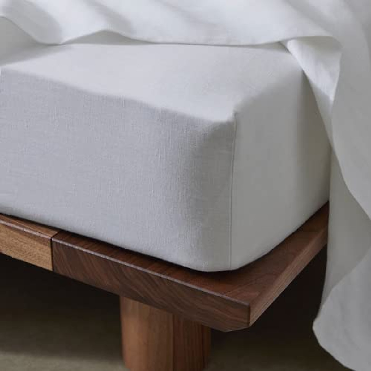 RUMIKAFeb 100% Linen 1PC Fitted Sheet 15 Inch Deep Pocket Mattress Cover Super Soft and Luxury Feel Linen Sheet Set Size - Twin , Color - Snow