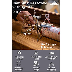 CAMPINGMOON Butane Camping Stove Portable Regulator Single Burner w/Storage Bag XD-3 (Silver w/igniter)