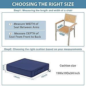 WEOAVRY Outdoor Chair Cushions Set of 2, Waterproof Patio Chair Cushions, Patio Furniture Cushions with Ties, Outdoor Wicker Replacement Seat Cushions, 19 x 19 x 3 inch, Blue