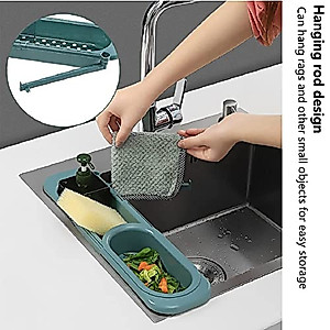 Zdrudhs Kitchen Drain Rack Telescopic Sink Rack Shelf Sponge Drain Dishwashing Cloth Expandable Storage Basket Holder (A)