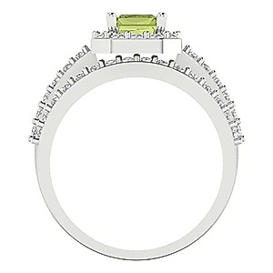 Clara Pucci 2.20ct Emerald Cut Halo Solitaire Natural Peridot Engagement Promise Anniversary Bridal Ring Band set 18K White Gold 9