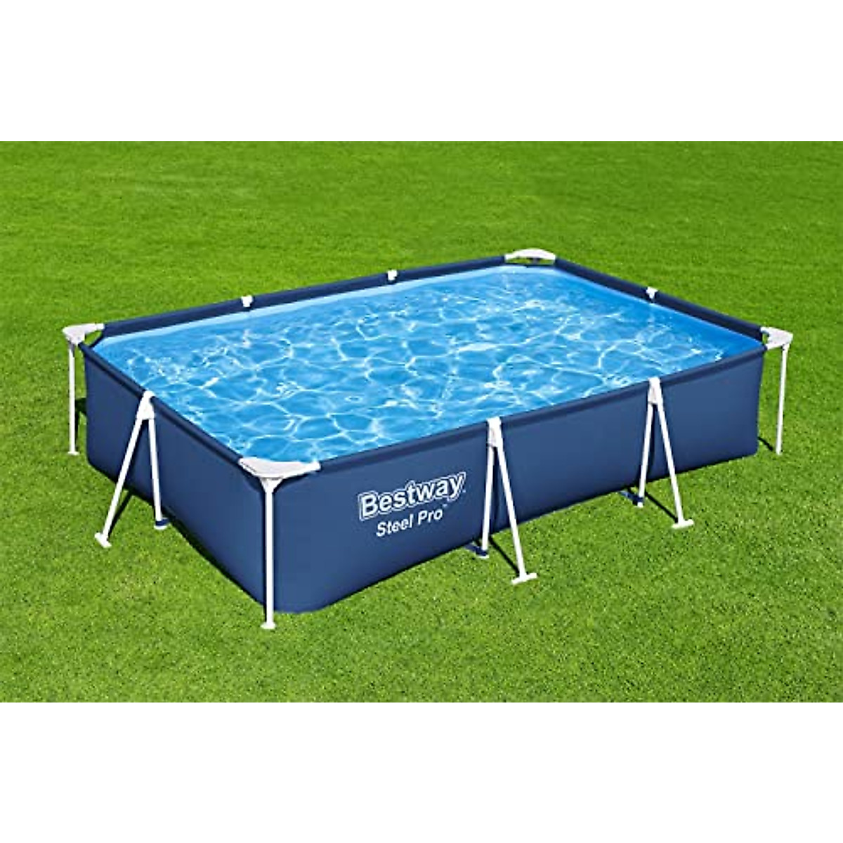 Bestway Steel Pro 118 Inch x 79 Inch x 26 Inch Rectangular Metal Frame Above Ground Outdoor Backyard Swimming Pool, Blue (Pool Only)