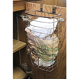 Dependable Industries Over the Cabinet Grocery Bag Holder Dispenser Basket Garbage Bag Rack Kitchen Storage Chrome