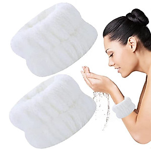 2pc Wristbands for Washing Face and Skin Care Spa Wrist Washband Flannel Wrist Wash Band Towel Absorb Wristbands Wrist Sweatband for Female Women Girls Reduce Liquid Water from Spilling Down Arms (2)