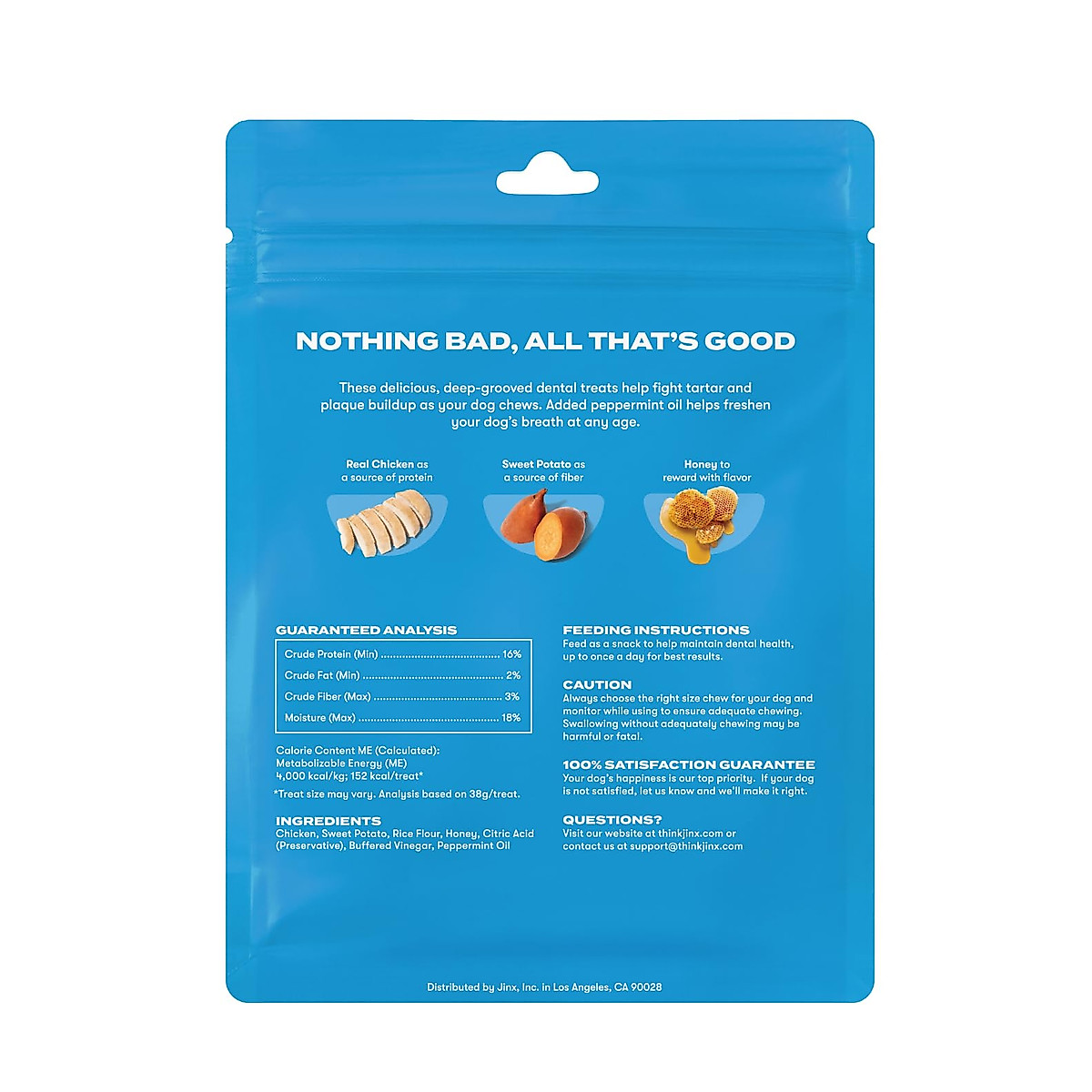 Jinx Dental Chews for Medium Dogs, All Natural, Deep-grooved for Teeth Cleaning & Tartar Control, Peppermint Oil for Fresh Breath, 8.8oz, 5 Pack