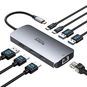 USB C Docking Station Dual Monitor, Selore Docking Station 3 Monitors Triple 4K Display with 2 HDMI, DisplayPort, 1 Gbps Ethernet, 100W PD Charging, USB 3.0 Ports Adapter for Dell, HP, Lenovo,etc