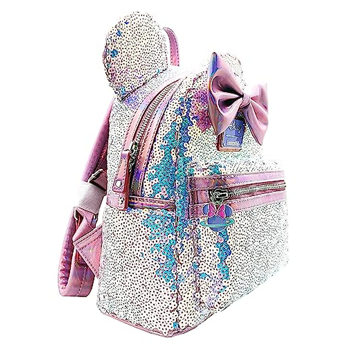 Loungefly X LASR Exclusive Disney Planet Minnie UV Reactive Pink Iridescent Sequin Mini Backpack Fashion Cosplay Disneybound Cute Backpack