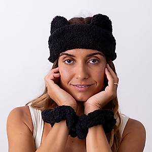 FROG SAC Spa Headband for Washing Face, Teddy Bear Skincare Makeup Headbands with Wrist Bands, Girls Fluffy Facewashing Skin Care Make Up Animal Head Band Hair Accessories for Women