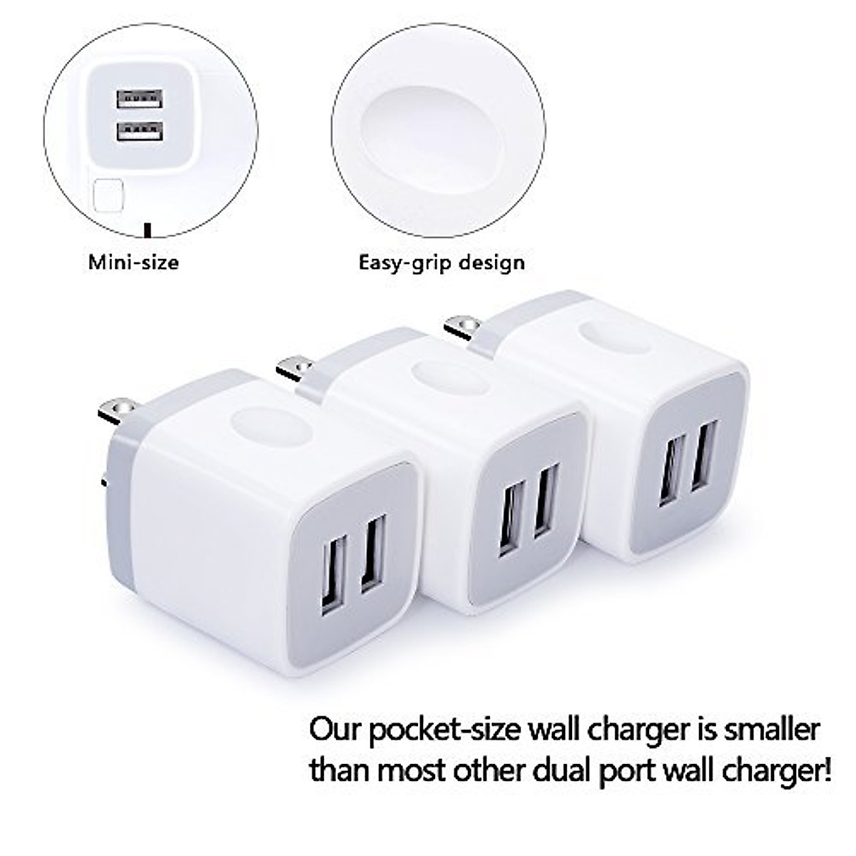 Wall Charger, USB Brick 3Pack 2.1A/5V Dual Port USB Plug Charger Cube Power Adapter Fast Charging Block for iPhone 14 13 12 X 8 7 6 Plus 5S,iPad,Samsung Galaxy S8 S7 S6 Edge,LG,ZTE,Moto,Android Phone