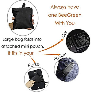 Poocar 10 Pack Reusable Grocery Bags Black Washable Foldable Reusable Shopping Bags,Eco-Friendly Purse Bag Fits in Pocket Holds