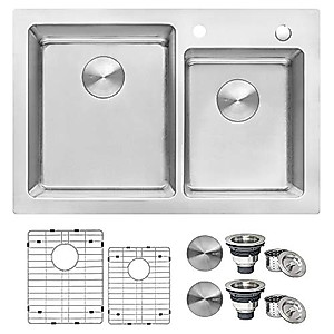 Ruvati 33 x 22 inch Drop-in Topmount Kitchen Sink 16 Gauge Stainless Steel 60/40 Double Bowl - RVM5166