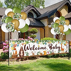 Woodland Baby Shower Decoration Gender Neutral Forest Decor Woodland Animal Baby Shower Party Supplies, Welcome Baby Banner Forest Creature Backdrop, Latex Confetti Balloon for Gender Reveal