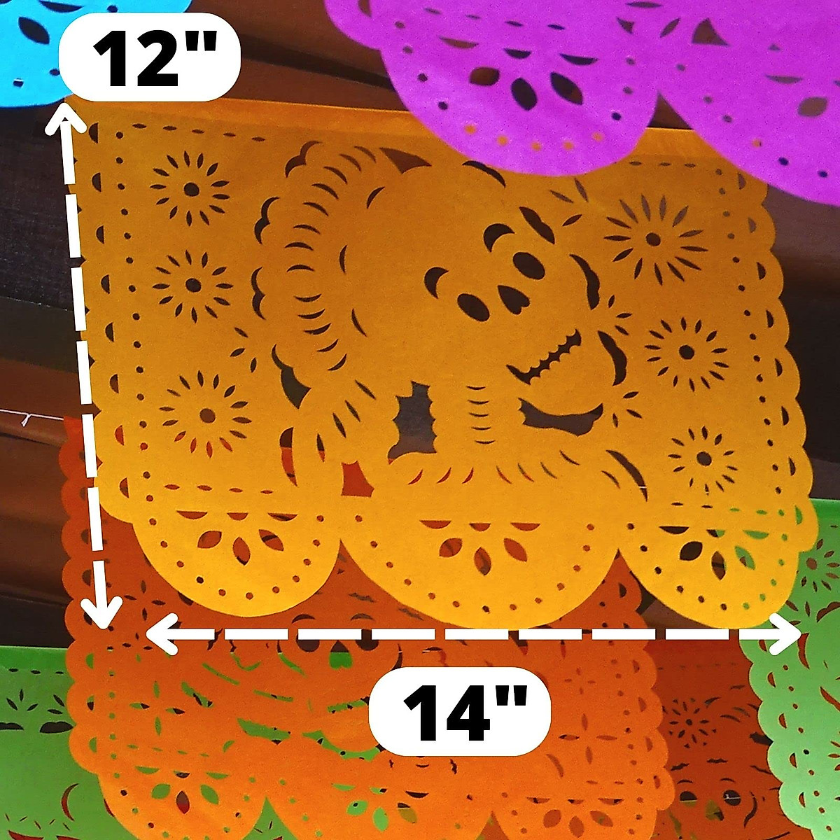 Papel Picado Banner Dia de Los Muertos, Day of The Dead Tissue Paper Garlands, Mexican Party Decorations 5 Pack|83feet|Large Fancy Cut Out Design