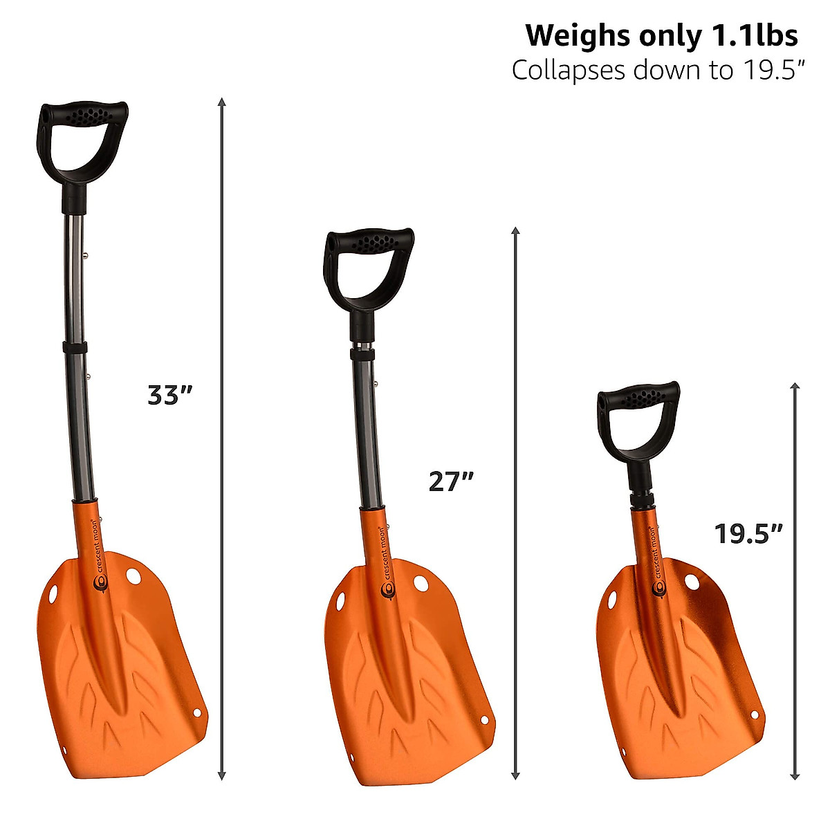 Crescent Moon Compact Collapsible Shovel: Lightweight Portable Shovel for Camping, Emergencies, Cars, Backcountry Adventures, ATVs & Snowmobiles – Essential Small Emergency Avalanche Shovel