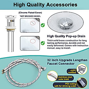 Herogo Brushed Nickel Bathroom Faucet, Stainless Steel Bathroom Sink Faucets with Brass Pop-up Sink Drain Stopper & Deck Plate 1 or 3 Hole, Single Handle RV Lavatory Faucet with 2 Water Hoses