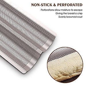Fulimax Baguette Pan French Bread Pans For Baking Pans, Nonstick 2 Slots Perforated Italian Loaf Pan Mold Long French Bread Pan Golden