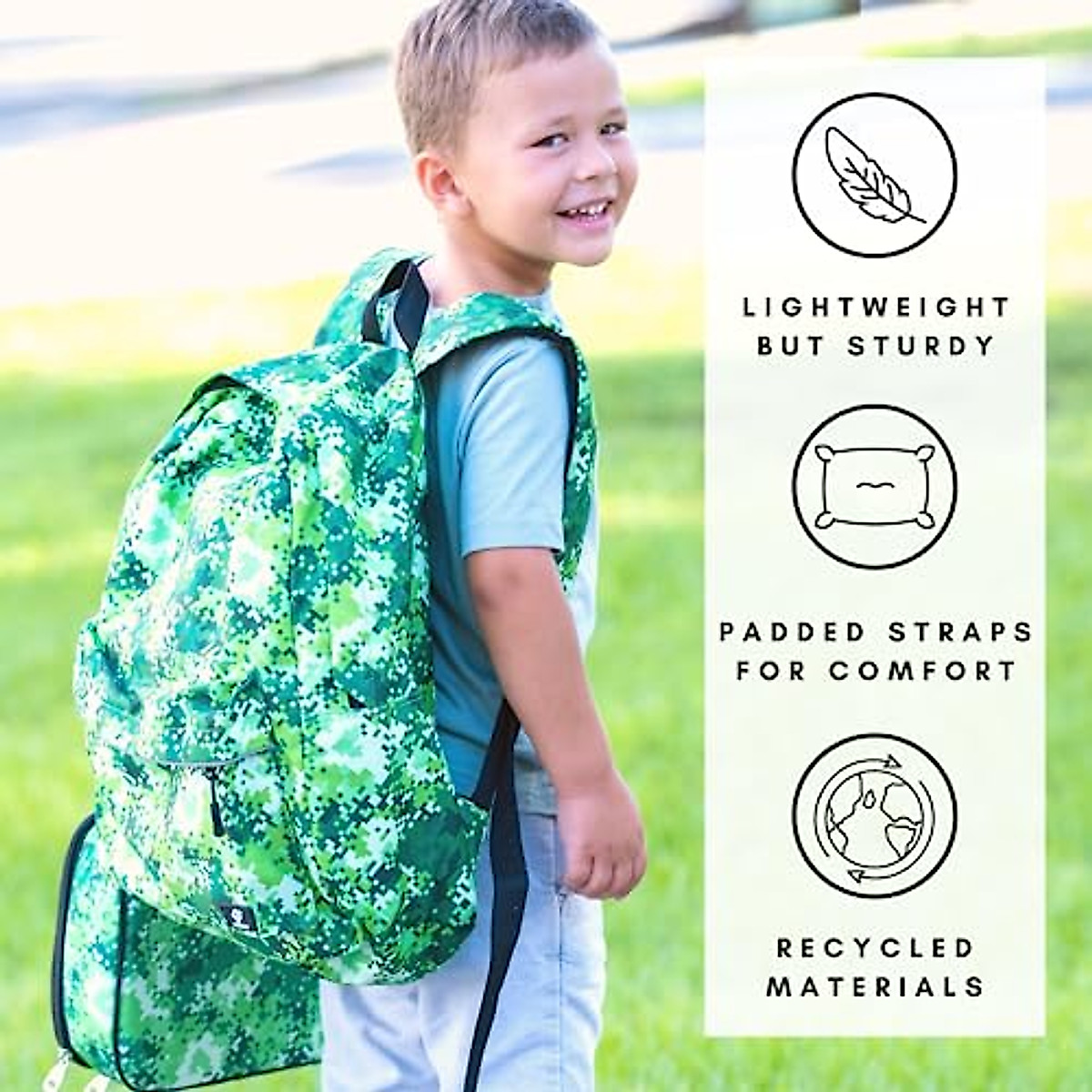 Fenrici Kid's Backpack for Boys, Boys' Backpack for School, Kids' Bookbags with Padded Laptop Compartment, Green Backpack, 17 Inch