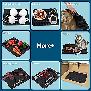 Hescred Silicone Dish Drying Mat, Eco-friendly, Easy Clean, Heat-resistant, Easy Storage, Reusable Silicone Dish Mat for Kitchen Counter with a Rack, Dish Washer Safe, Medium (16" x 12") Black
