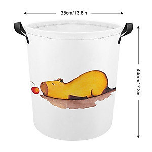 FISNAE Cute Cartoon Yellow Capybara Waterproof Laundry Basket, Foldable Storage Basket Nursery Hamper,laundry Hampers with Handle for Children's Room And Toy Storage