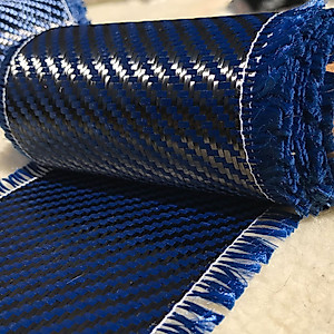 (1 ft -25 ft Rolls) KARBXON - 12 in - Carbon Fiber Aramid Fabric - Blue - 3K - 240g/meter - Twill Weave - Advanced Cloth Fabric - Rolled 12” Wide Hemmed Fabric for Repair, Drones, RC & DIY Projects