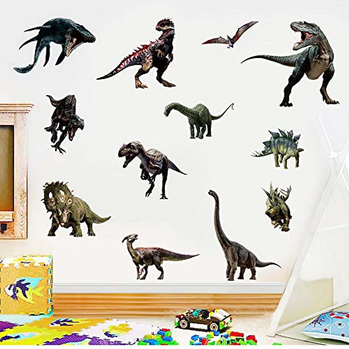 Dinosaur Wall Stickers, Peel & Stick Removable Wall Art Sticker Decals for Kids Bedroom Nursery Playroom Living Room,Multicolor